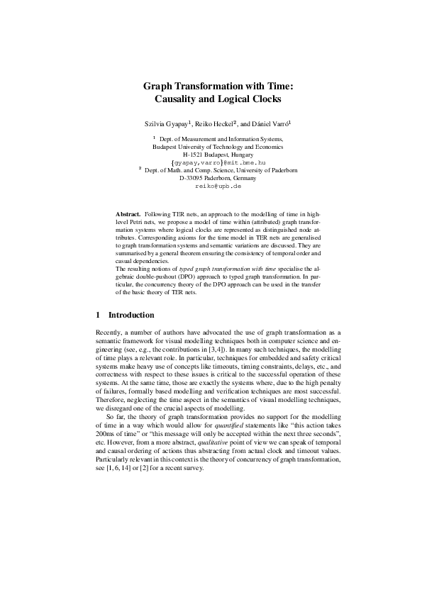 (PDF) Graph Transformation with Time: Causality and Logical Clocks