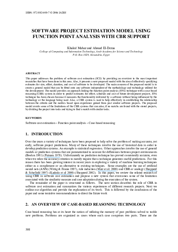 Pdf Software Project Estimation Model Using Function Point Analysis