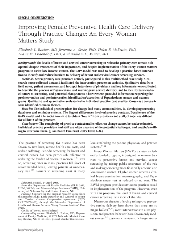 (PDF) Improving Female Preventive Health Care Delivery Through Practice ...