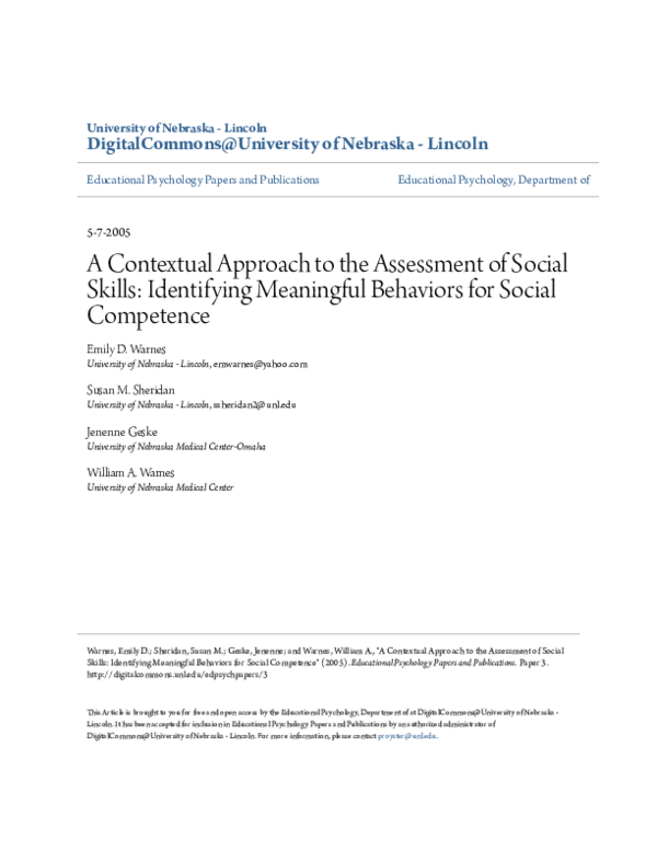 (PDF) A contextual approach to the assessment of social skills ...