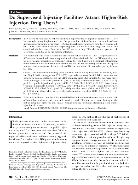(PDF) Evaluating Attraction of High-Risk IDUs to Supervised Injection ...