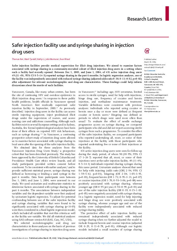 (PDF) Safer injection facility use and syringe sharing in injection ...