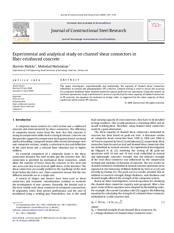 (PDF) Experimental and analytical study on channel shear connectors in ...