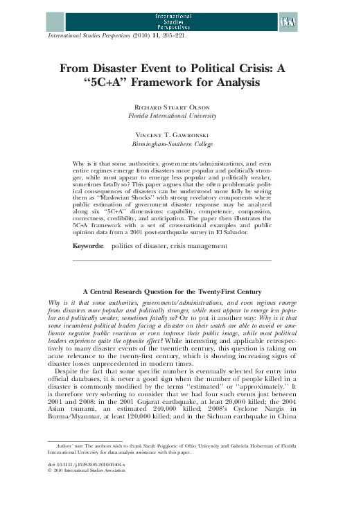 (PDF) From Disaster Event to Political Crisis: A “5C+A” Framework for ...