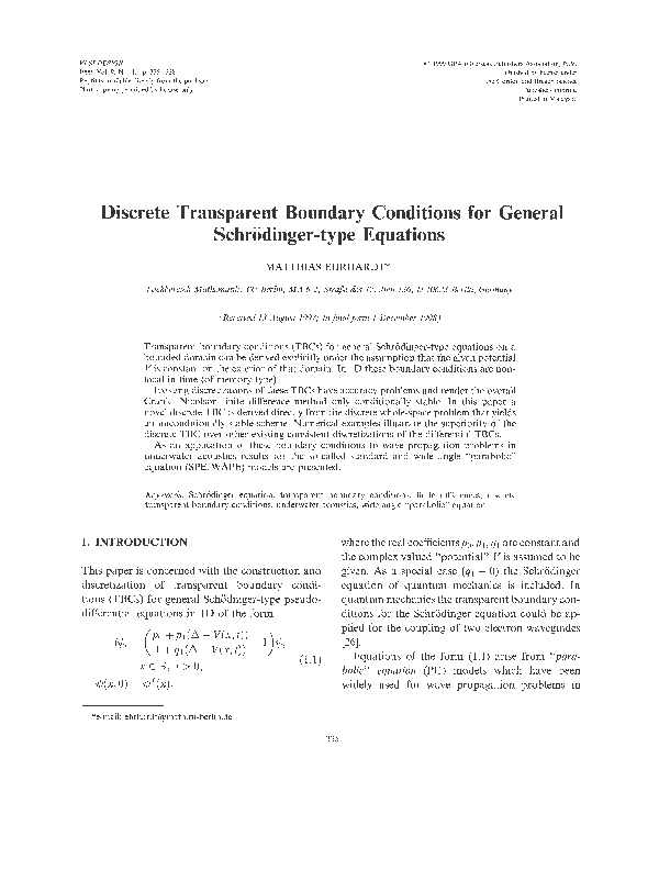 (PDF) Discrete transparent boundary conditions for the Schrodinger ...