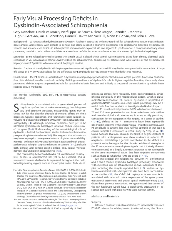(PDF) Early Visual Processing Deficits in Dysbindin-Associated Schizophrenia