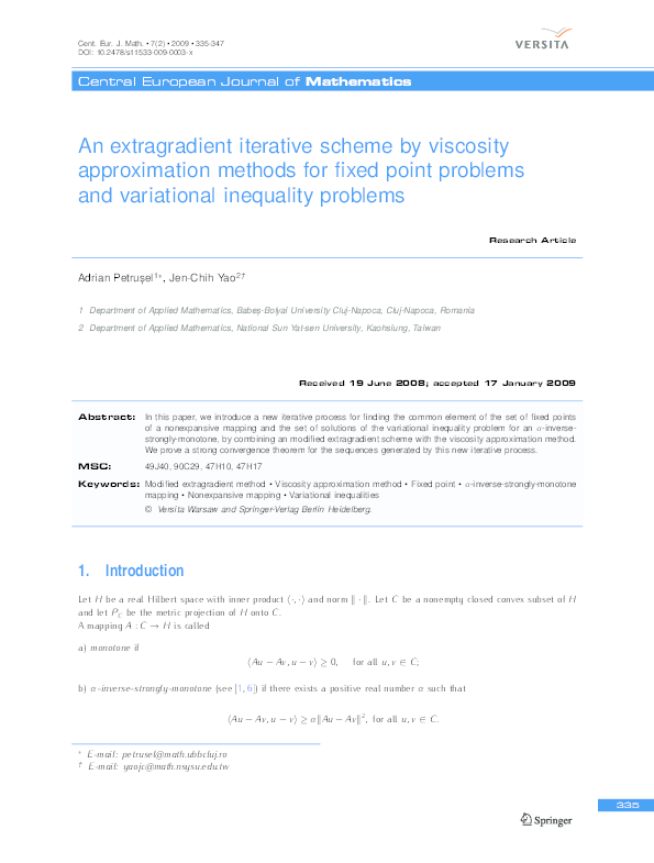 Pdf An Extragradient Iterative Scheme By Viscosity Approximation Methods For Fixed Point