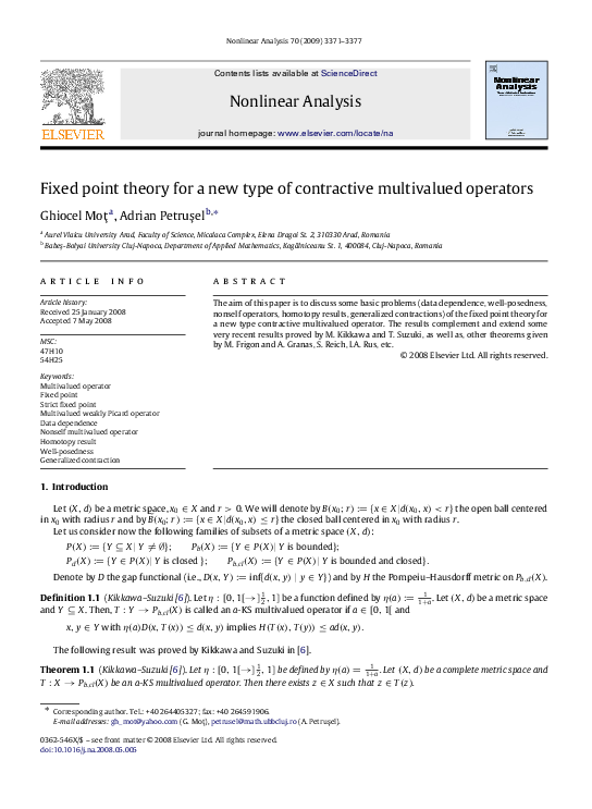 Pdf Fixed Point Theory For A New Type Of Contractive Multivalued