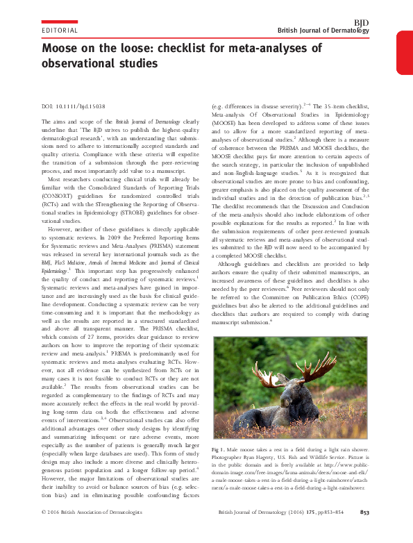 (PDF) Moose on the loose: checklist for meta-analyses of observational ...