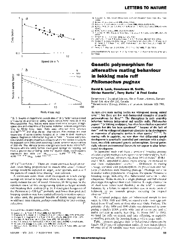 (PDF) Genetic polymorphism for alternative mating behaviour in lekking ...