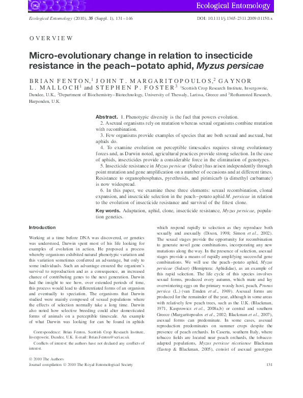 (PDF) Microevolutionary change in relation to insecticide resistance in ...