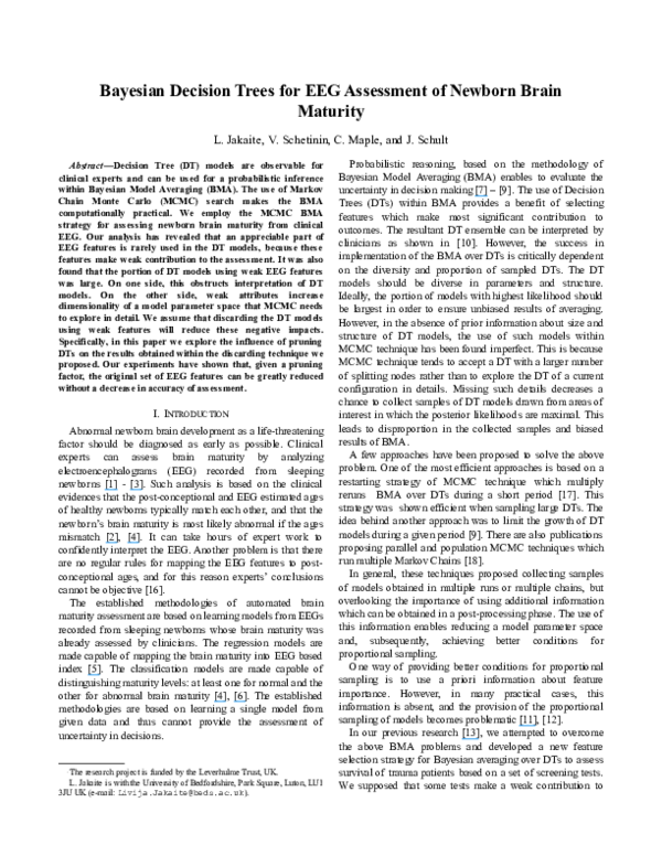 (PDF) Bayesian Decision Trees for EEG Assessment of newborn brain maturity (PDF) Bayesian Decision Trees for EEG Assessment of newborn brain maturity