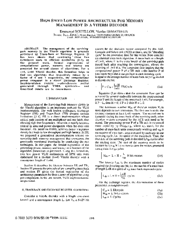 Pdf Efficient Memory Management In Viterbi Decoders