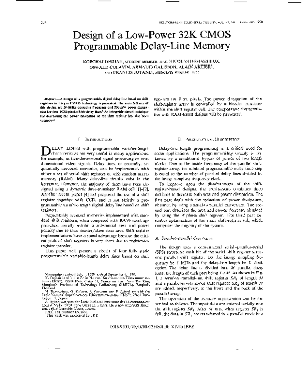(PDF) Design of a low-power 32 K CMOS programmable delay-line memory