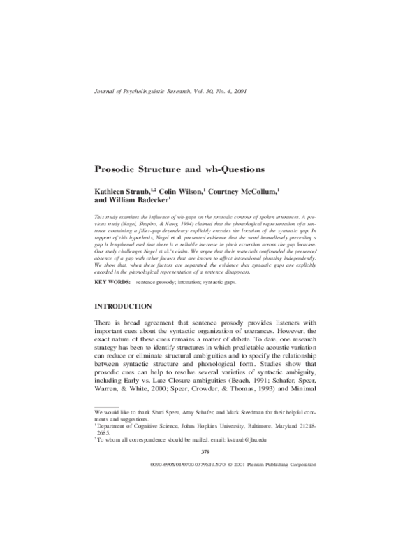 (PDF) Prosodic structure and wh-Questions