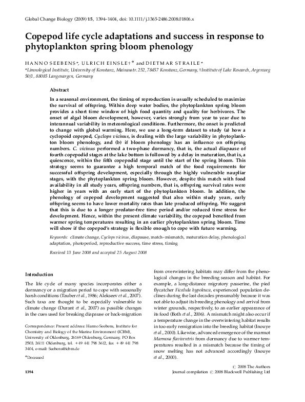(PDF) Copepod life cycle adaptations and success in response to ...