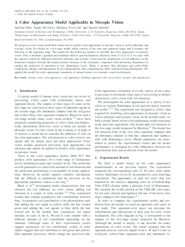 (PDF) A Color Appearance Model Applicable in Mesopic Vision
