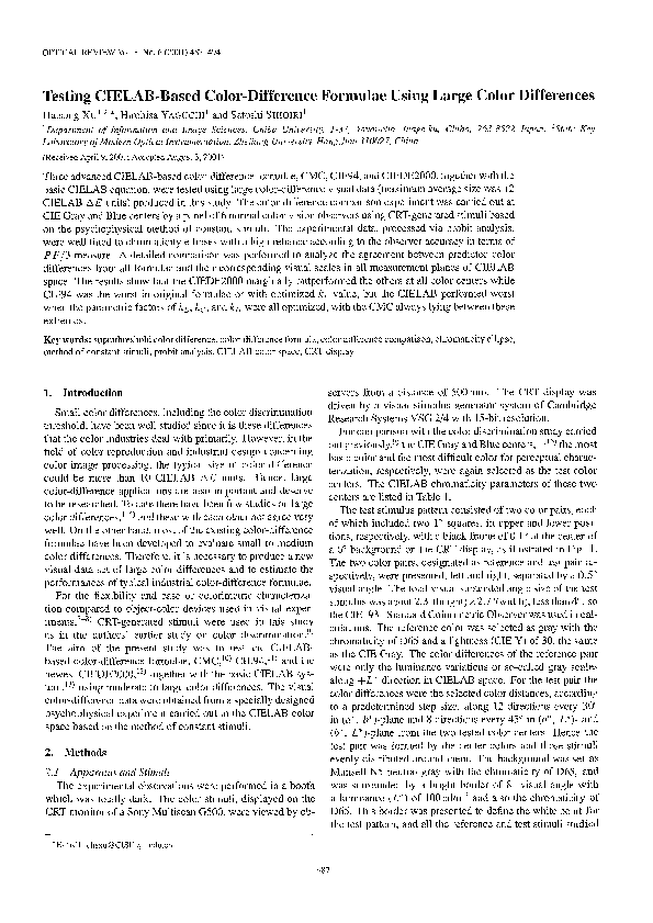 (PDF) Testing CIELAB-based color-difference formulae using large color ...