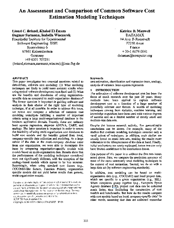 Pdf An Assessment And Comparison Of Common Software Cost Estimation