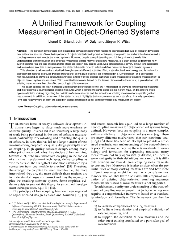 Pdf A Unified Framework For Coupling Measurement In Object Oriented
