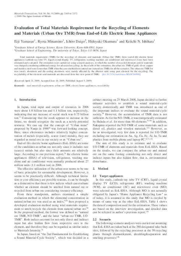 (PDF) Evaluation of Total Materials Requirement for the Recycling of ...