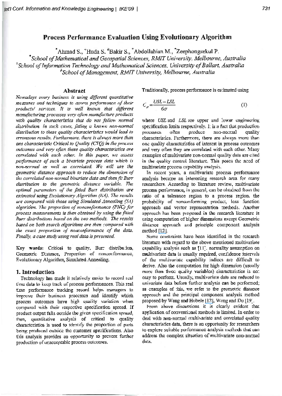 Pdf Process Performance Evaluation Using Evolutionary Algorithm