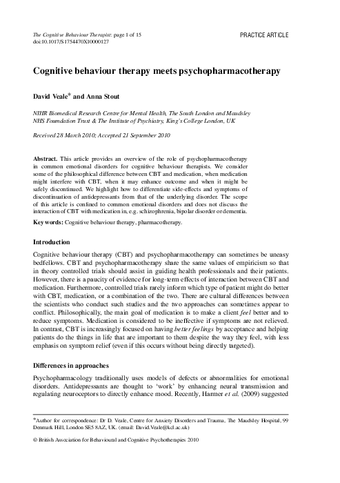 (PDF) Cognitive behaviour therapy meets psychopharmacotherapy