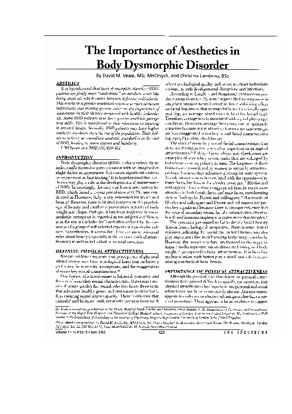 (PDF) The importance of aesthetics in body dysmorphic disorder