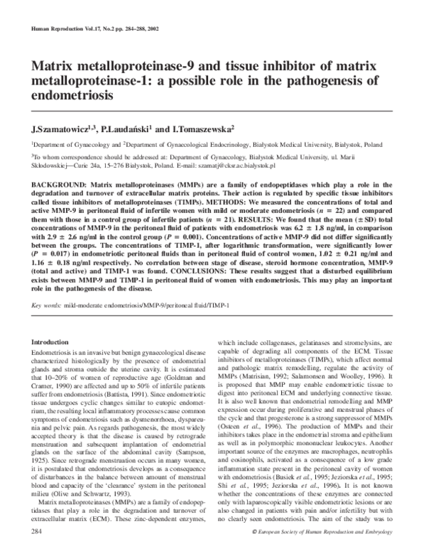 (PDF) Matrix Metalloproteinase-9 and Tissue Inhibitor of ...