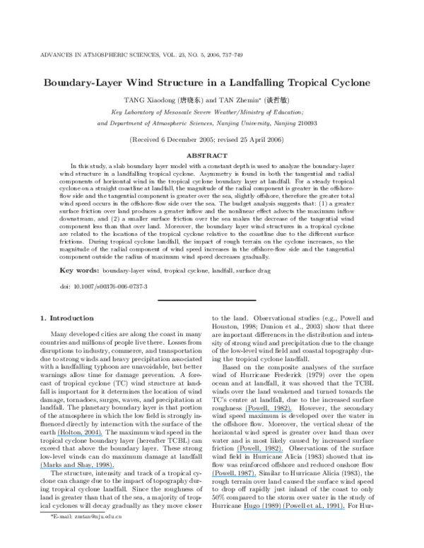 Pdf Boundary Layer Wind Structure In A Landfalling Tropical Cyclone