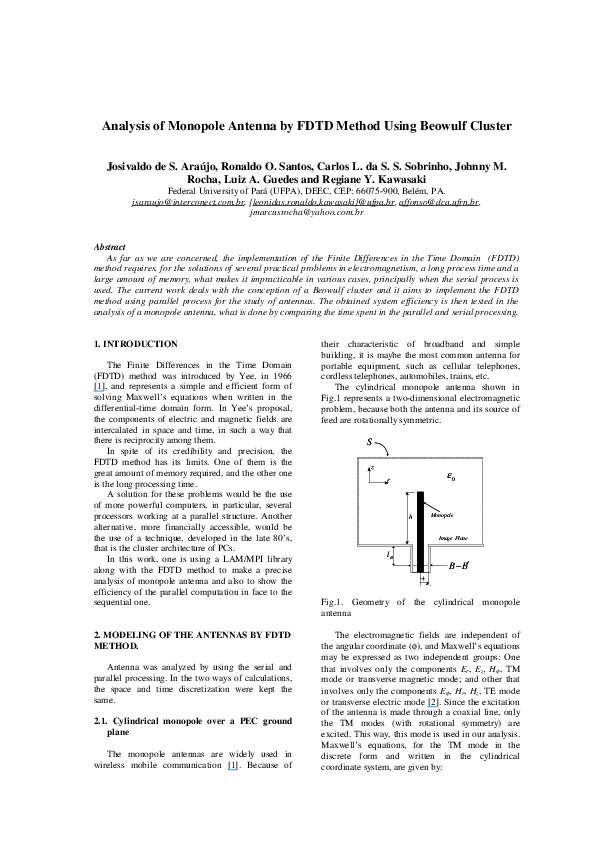 (PDF) Analysis of monopole antenna by FDTD method using Beowulf cluster