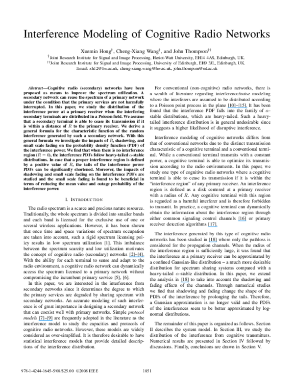 (PDF) Interference Modeling of Cognitive Radio Networks