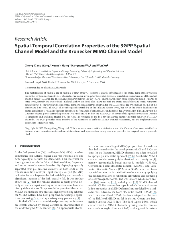 Pdf Spatial Temporal Correlation Properties Of The 3gpp Spatial
