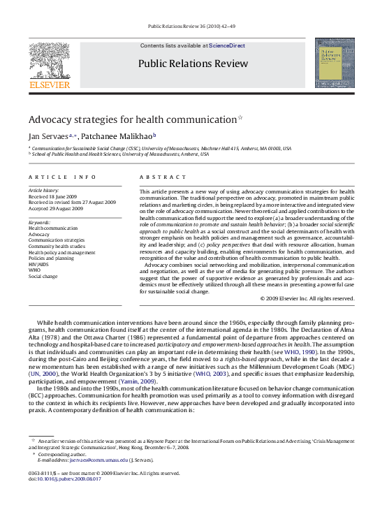 (PDF) Advocacy strategies for health communication