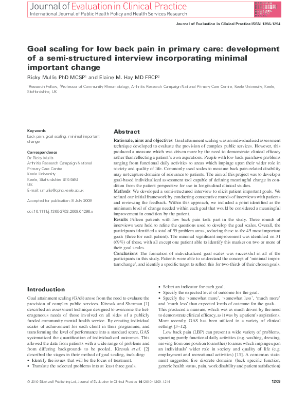 (PDF) Goal scaling for low back pain in primary care: development of a semi-structured interview ...