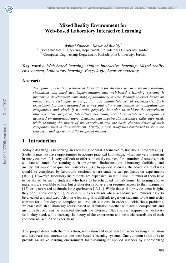 (PDF) Mixed reality environment for web-based laboratory interactive learning