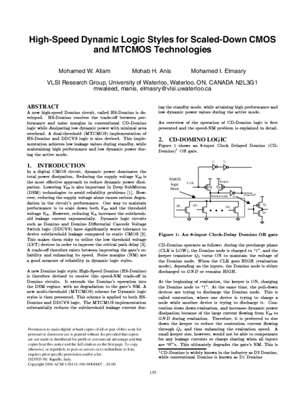 (PDF) High-speed dynamic logic styles for scaled-down CMOS and MTCMOS ...