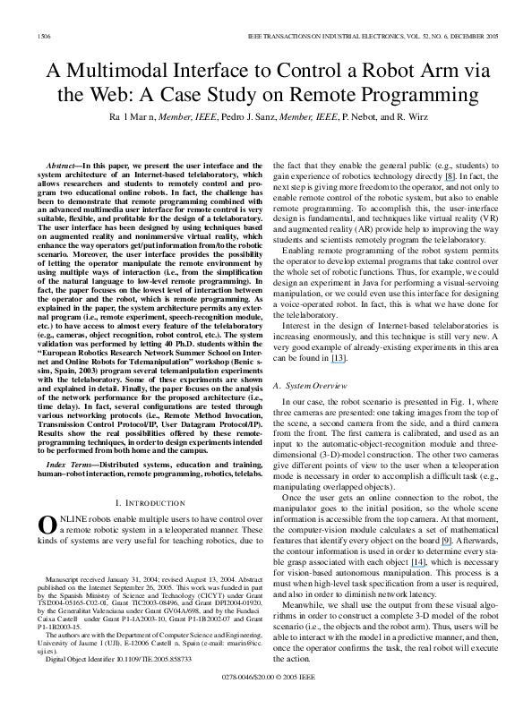 Pdf A Multimodal Interface To Control A Robot Arm Via The Web A Case