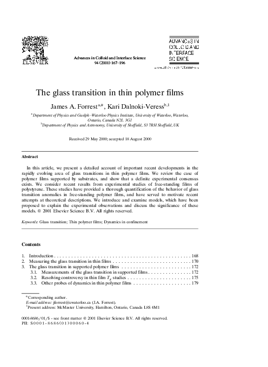 (PDF) The glass transition in thin polymer films