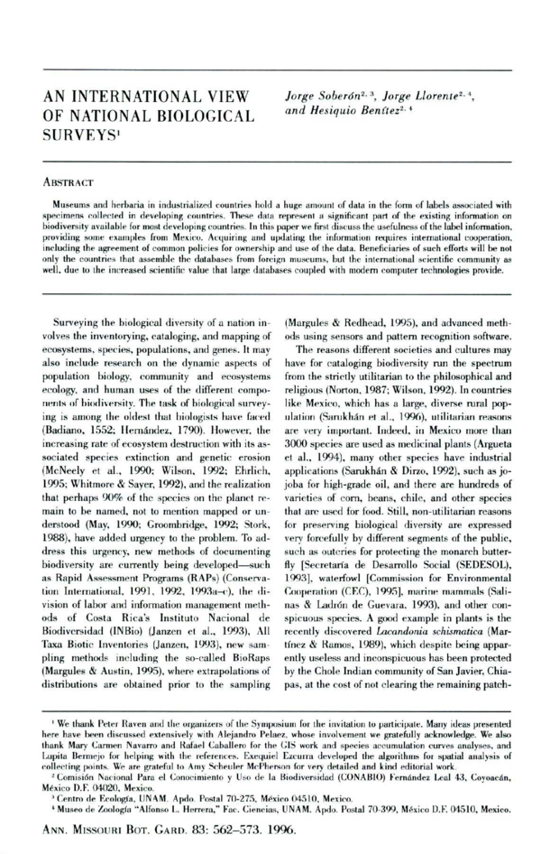 (PDF) An International View of National Biological Surveys
