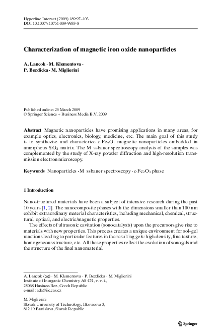 (PDF) Characterization of magnetic iron oxide nanoparticles