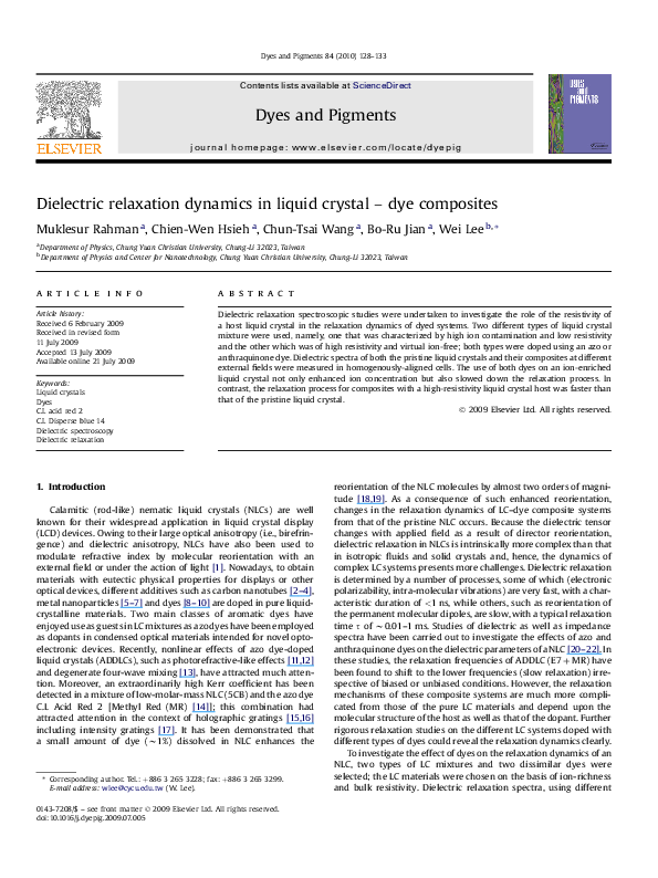 (PDF) Dielectric relaxation dynamics in liquid crystal – dye composites