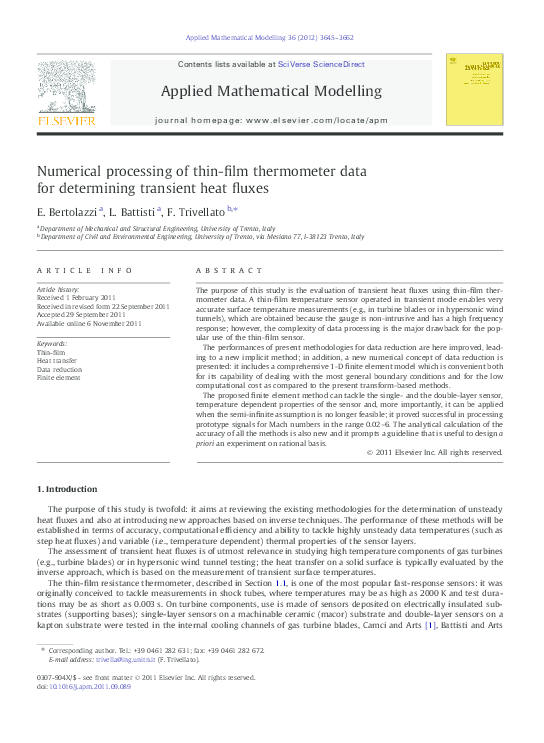 (PDF) Numerical processing of thin–film thermometer data for ...