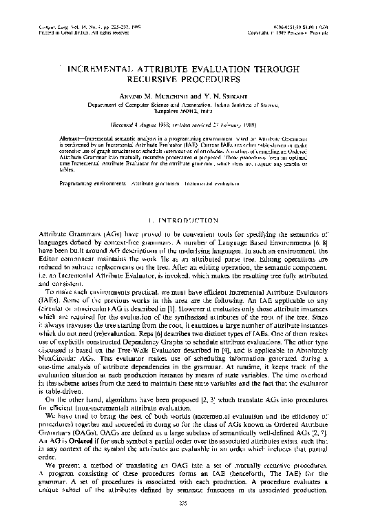 (PDF) Incremental attribute evaluation through recursive procedures