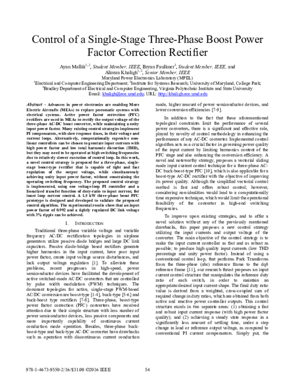 Pdf Control Of A Single Stage Three Phase Boost Power Factor Correction Rectifier