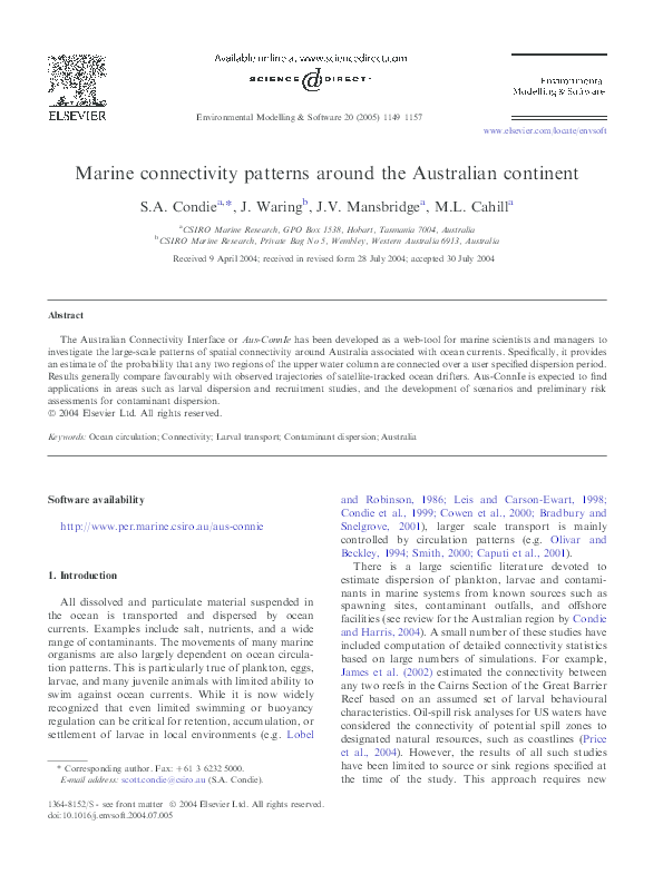 (PDF) Marine connectivity patterns around the Australian continent