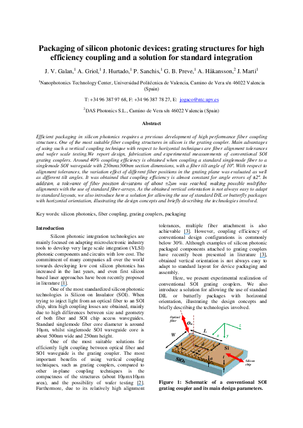 (PDF) Packaging of silicon photonic devices: Grating structures for ...