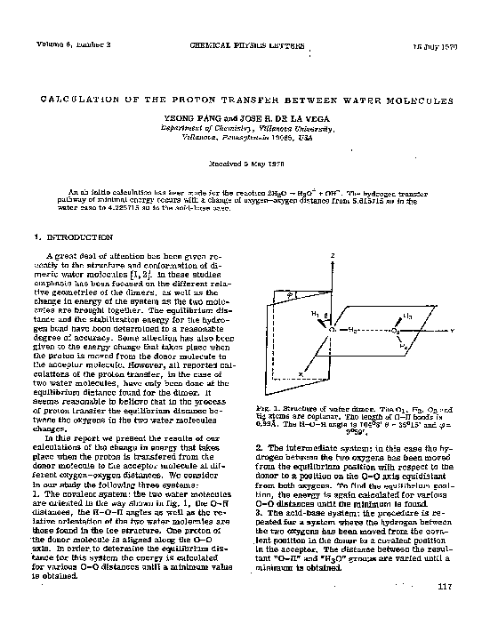 (PDF) Calculation of the proton transfer between water molecules