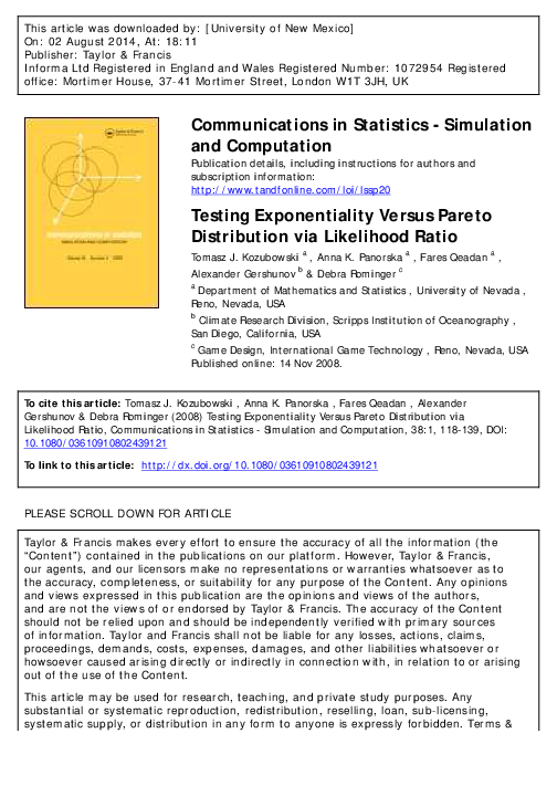Pdf Testing Exponentiality Versus Pareto Distribution Via Likelihood Ratio