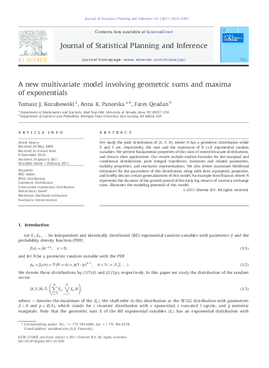(PDF) A new multivariate model involving geometric sums and maxima of exponentials